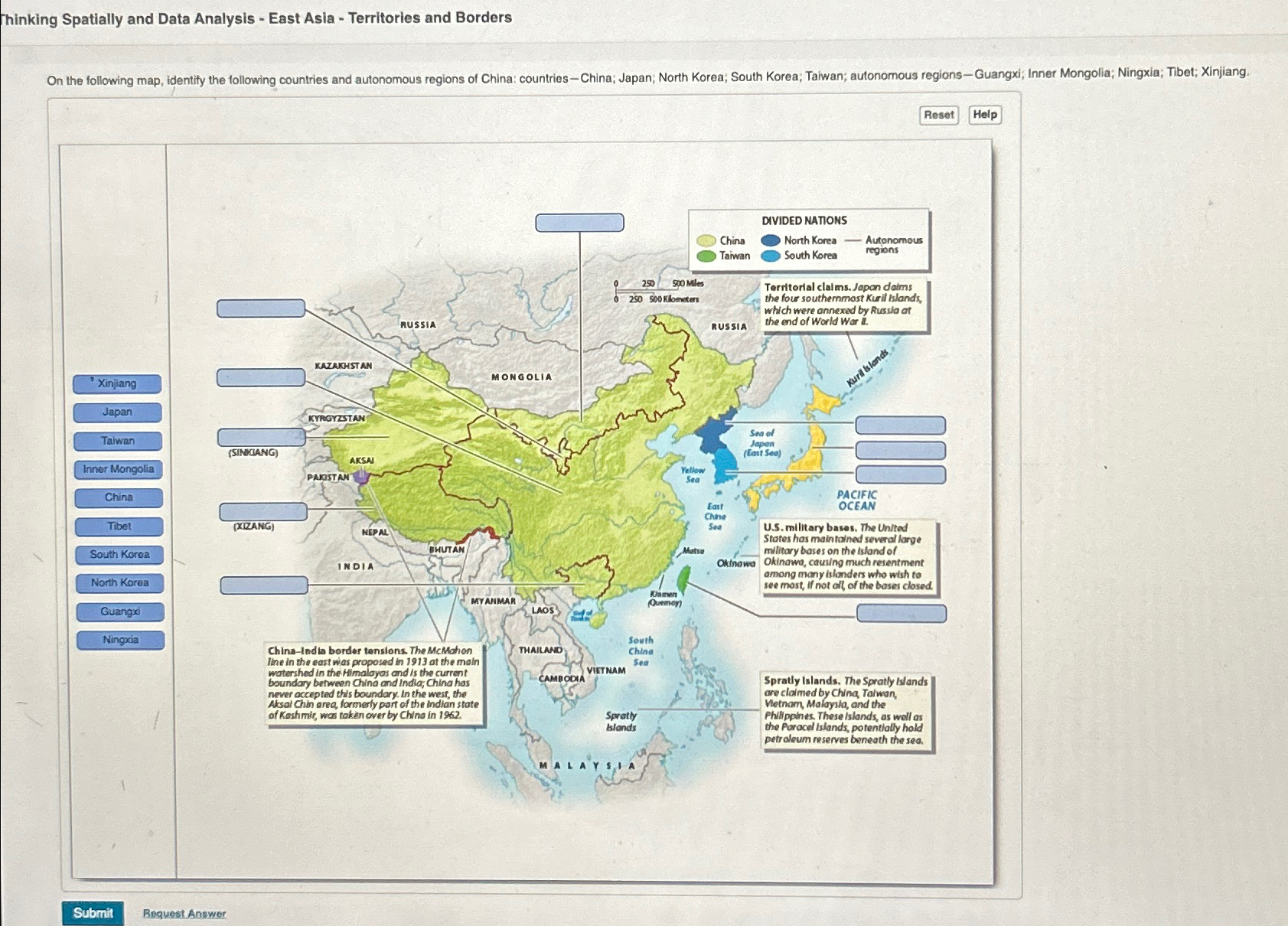 Solved Thinking Spatially and Data Analysis - ﻿East Asia - | Chegg.com