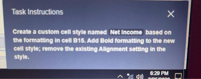 Solved Task Instructions х Create a custom cell style named | Chegg.com Solved Task Instructions х Create a custom cell style named | Chegg.com