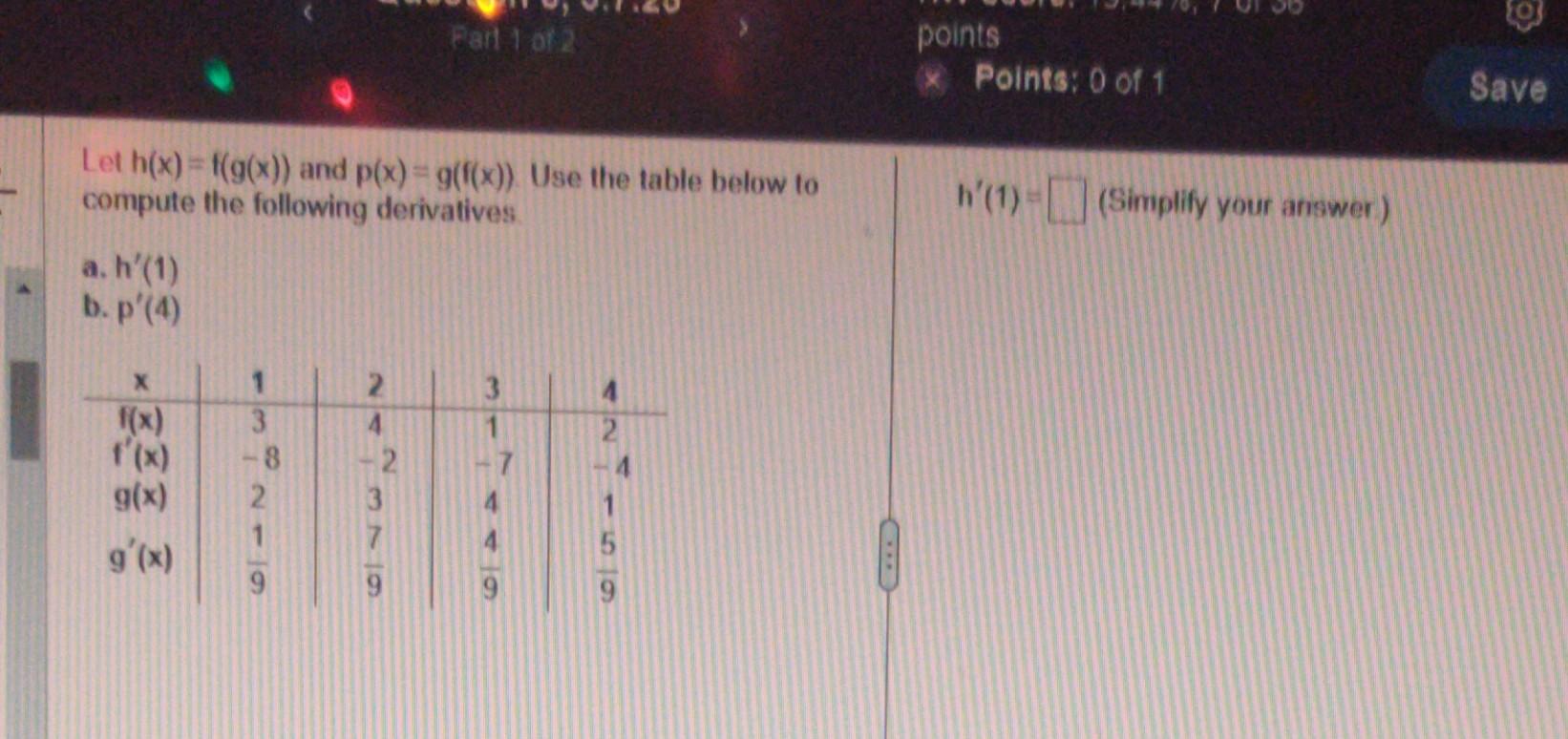 Solved Let h(x)=f(g(x)) and p(x)=g(f(x)). Use the table | Chegg.com