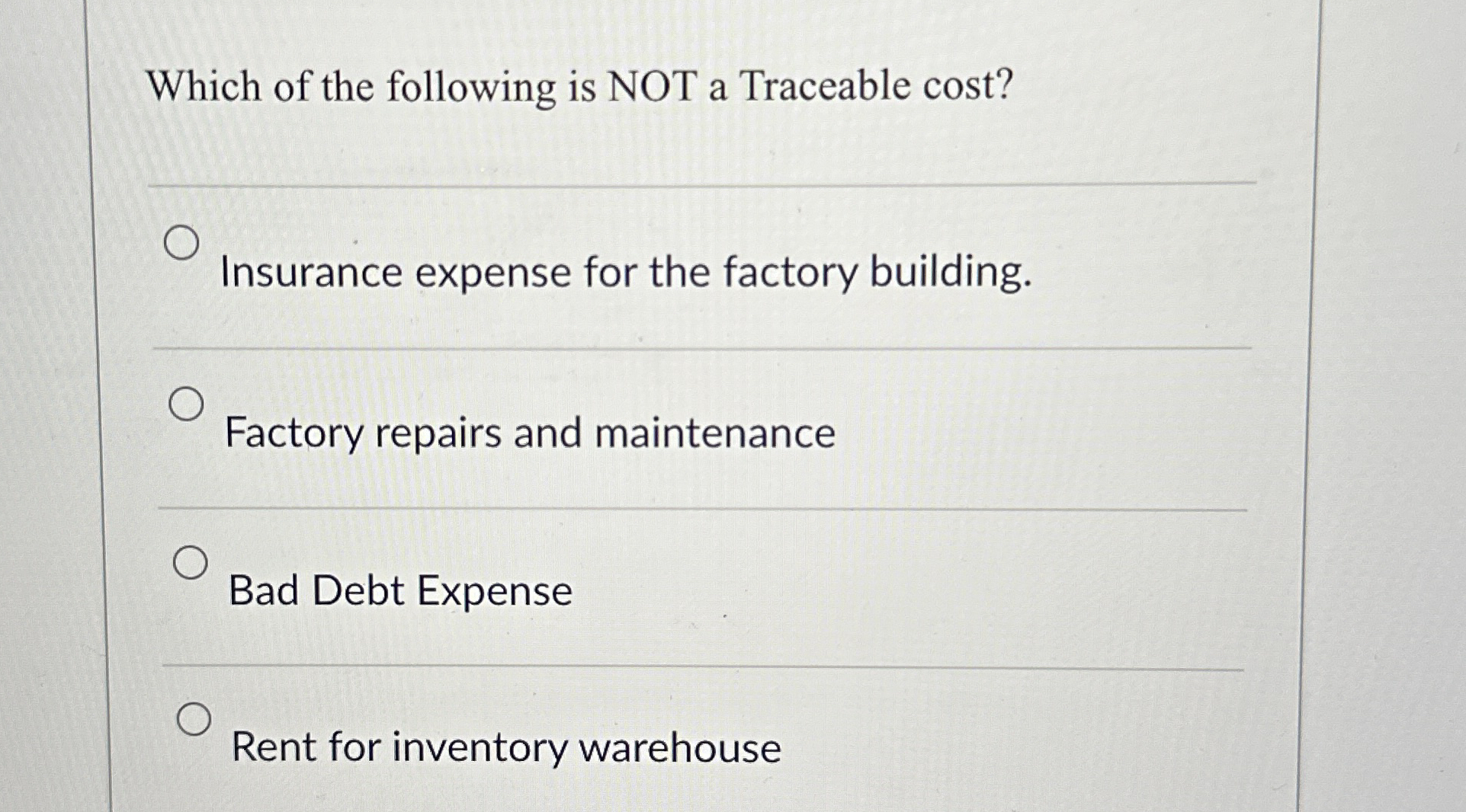 Solved Which of the following is NOT a Traceable | Chegg.com