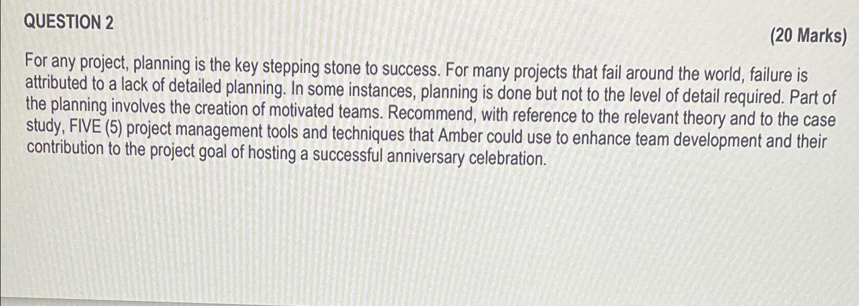 Solved QUESTION 2(20 ﻿Marks)For any project, planning is the | Chegg.com