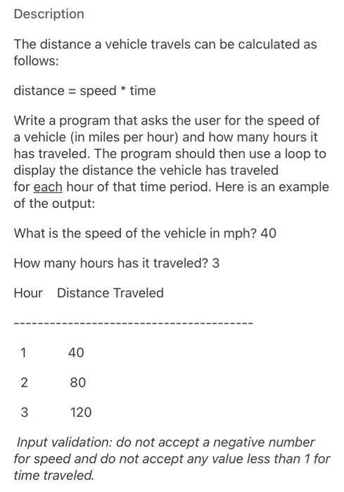 Solved Description The distance a vehicle travels can be | Chegg.com
