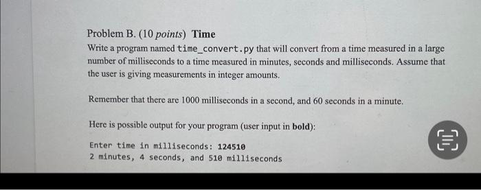 Solved Problem B. (10 points) Time Write a program named | Chegg.com
