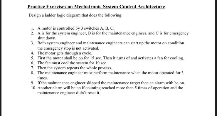 Solved Practice Exercises on Mechatronic System Control | Chegg.com