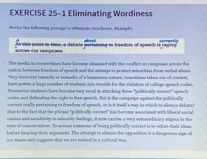 Solved EXERCISE 25-1 Eliminating Wordiness Revise the | Chegg.com