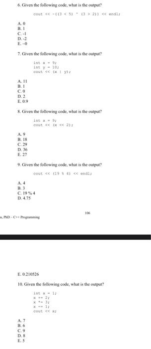 Solved 6. Given the following code, what is the output? cout | Chegg.com