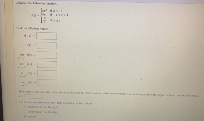 Solved Consider the following function. (sr² ifx-1 8x if | Chegg.com