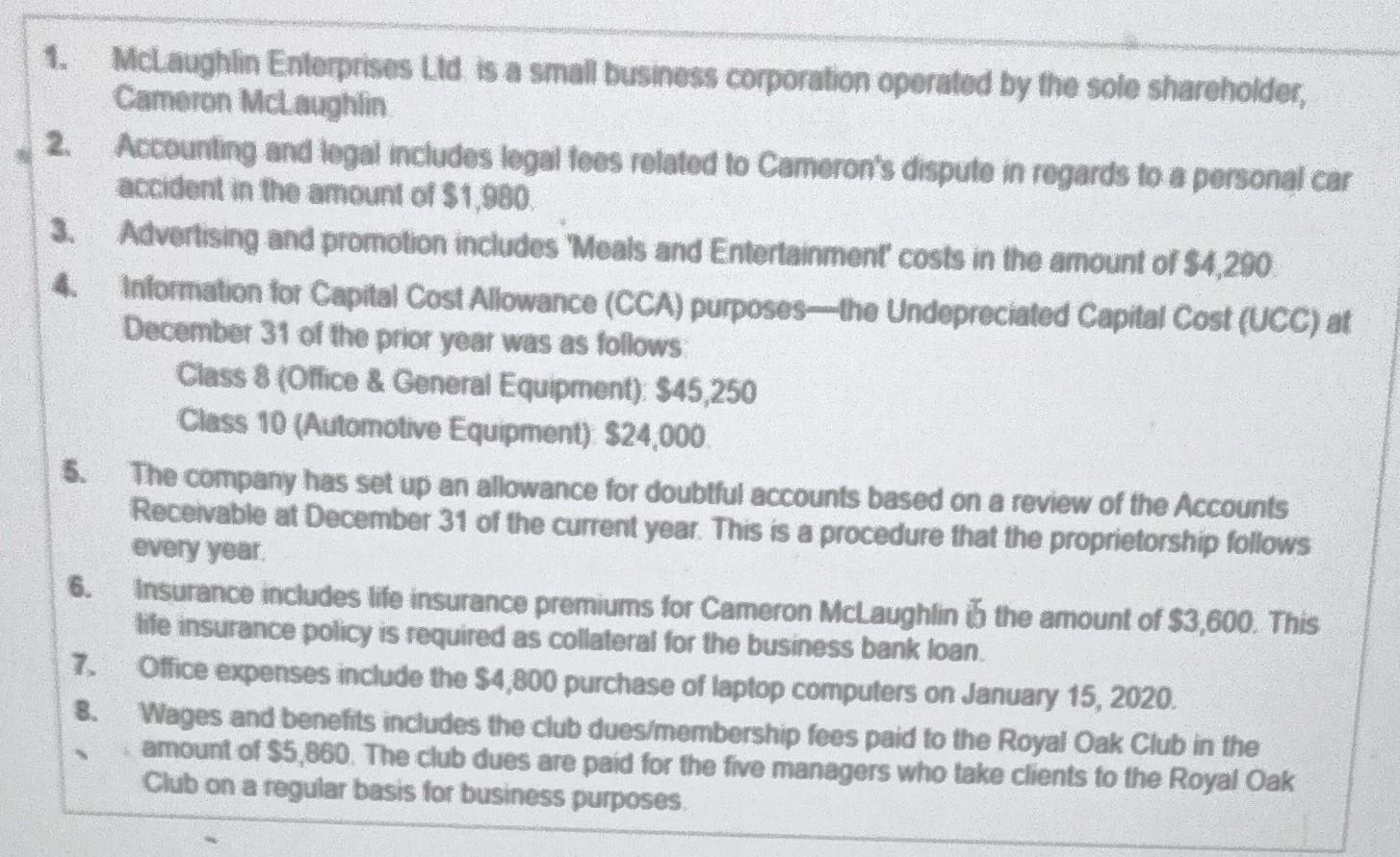 Solved Cameron McLaughlin is the sole shareholder of | Chegg.com