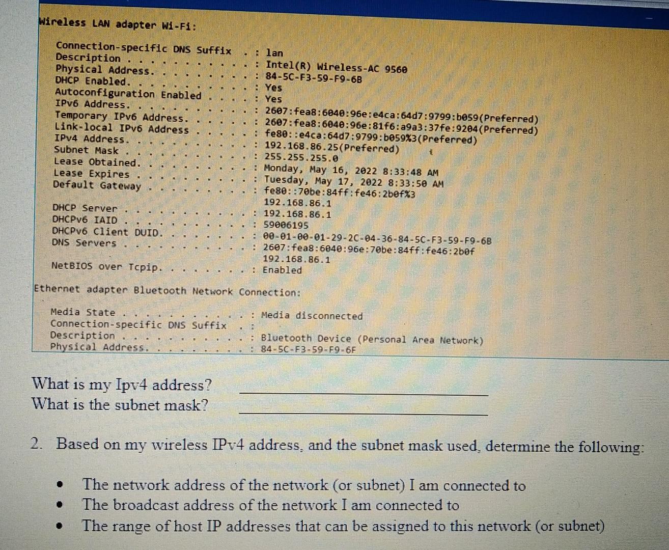 Solved Wireless LAN adapter Wi-Fi: Connection-specific DNS | Chegg.com