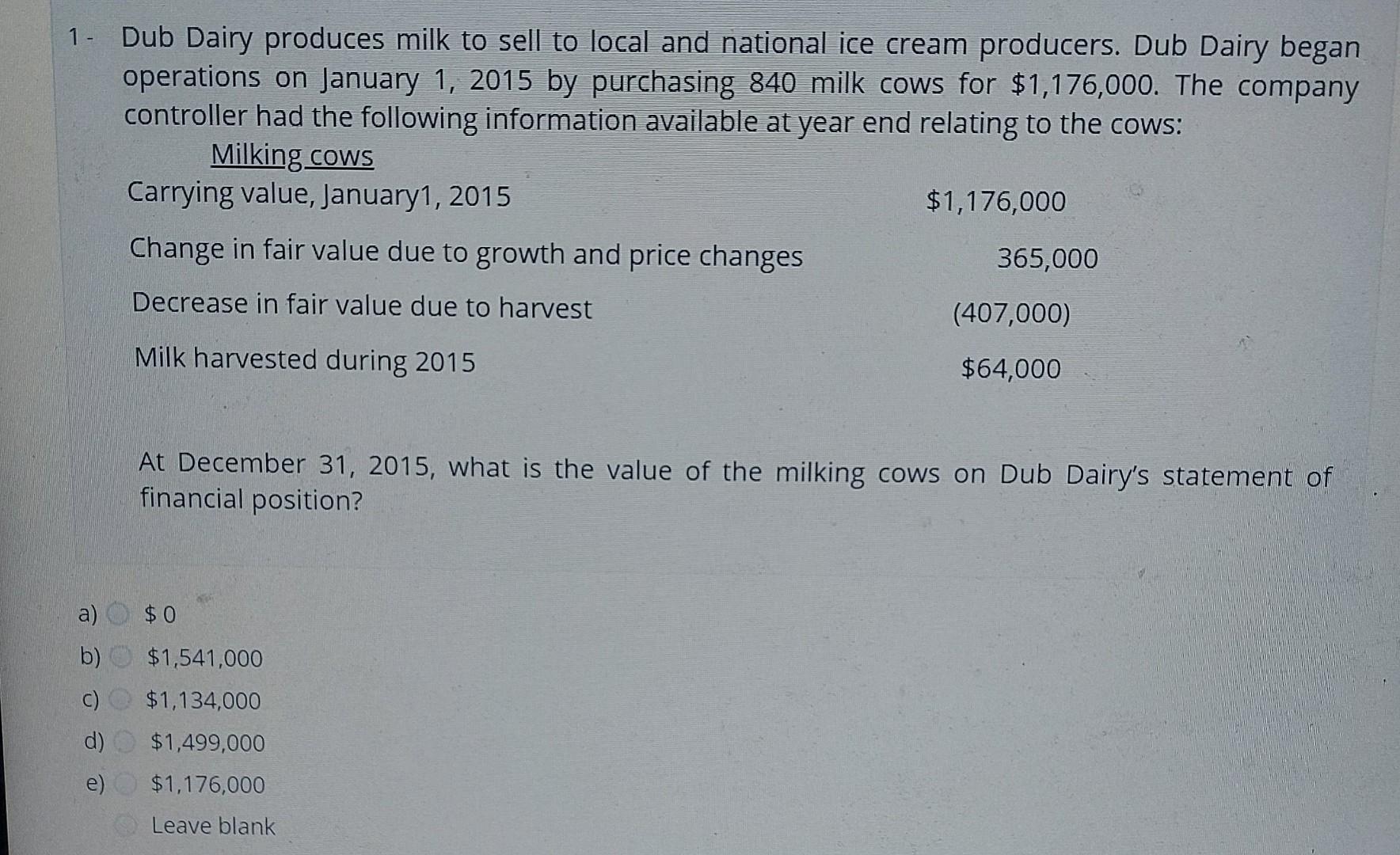Solved Dub Dairy produces milk to sell to local and national | Chegg.com
