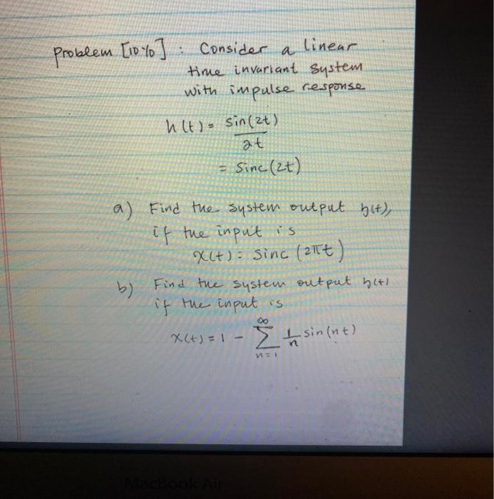 Solved Problem [10] Consider a linear time invariant System | Chegg.com