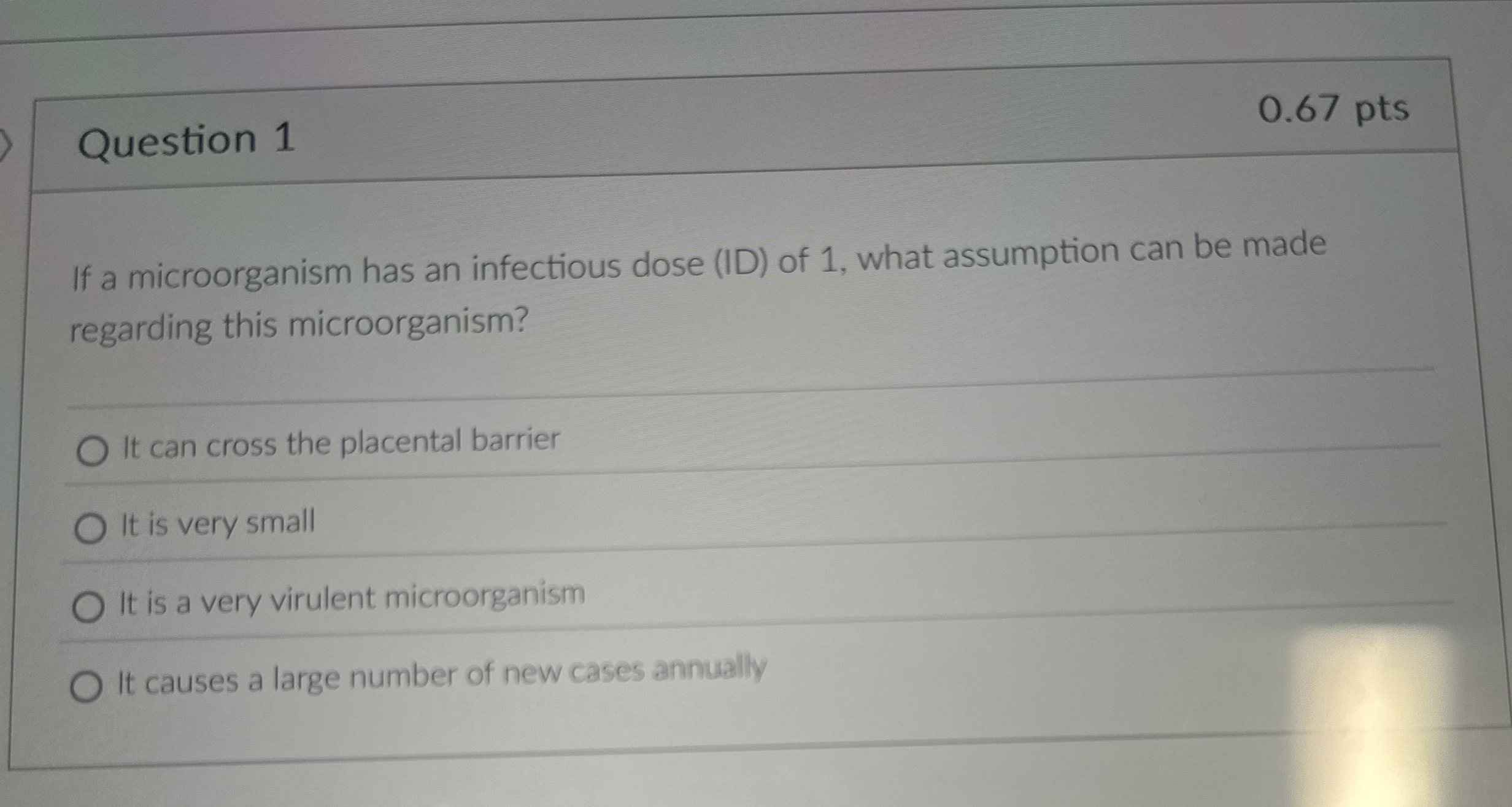 Solved Question 10.67 ﻿ptsIf a microorganism has an | Chegg.com