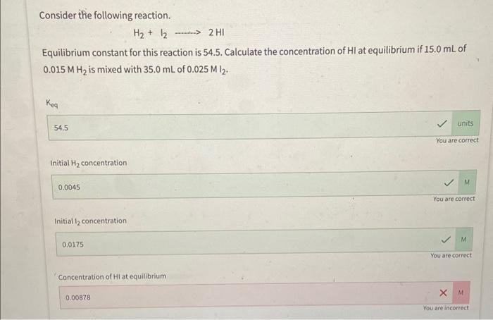Solved Consider The Following Reaction H2 I2 2hi