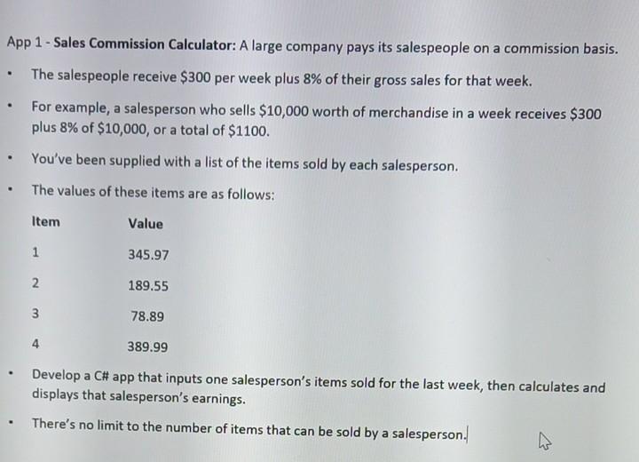 Solved App 1 - Sales Commission Calculator: A large company | Chegg.com