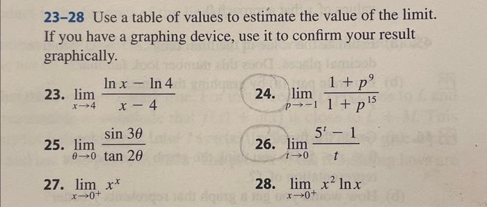 Solved 23-28 Use a table of values to estimate the value of | Chegg.com