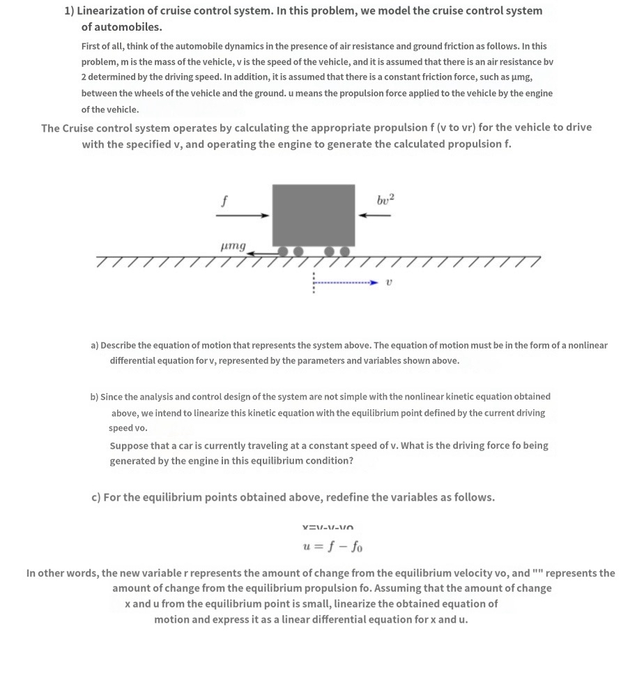 Solved Linearization of cruise control system. In this | Chegg.com