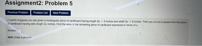 Solved Assignment2: Problem 5 Previous Probler Problem List | Chegg.com