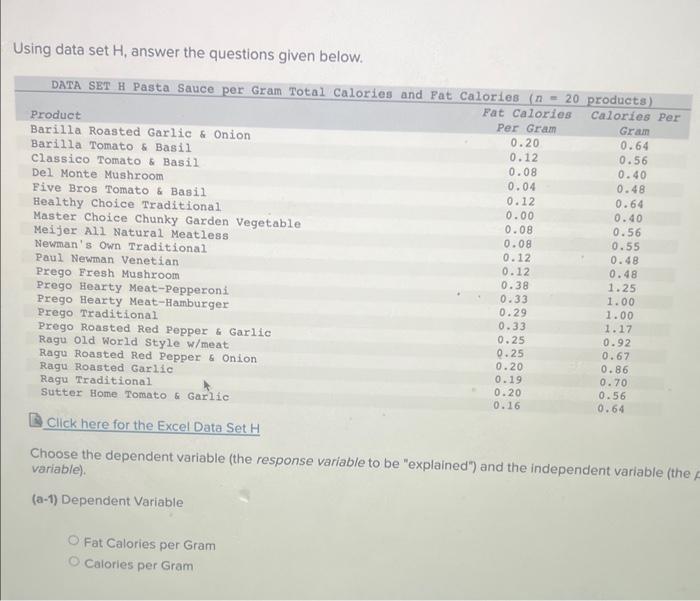 Solved Using data set H, onswer the guestions given below. | Chegg.com