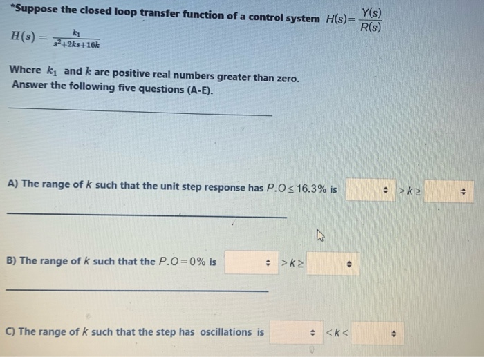 Solved *Suppose the closed loop transfer function of a | Chegg.com