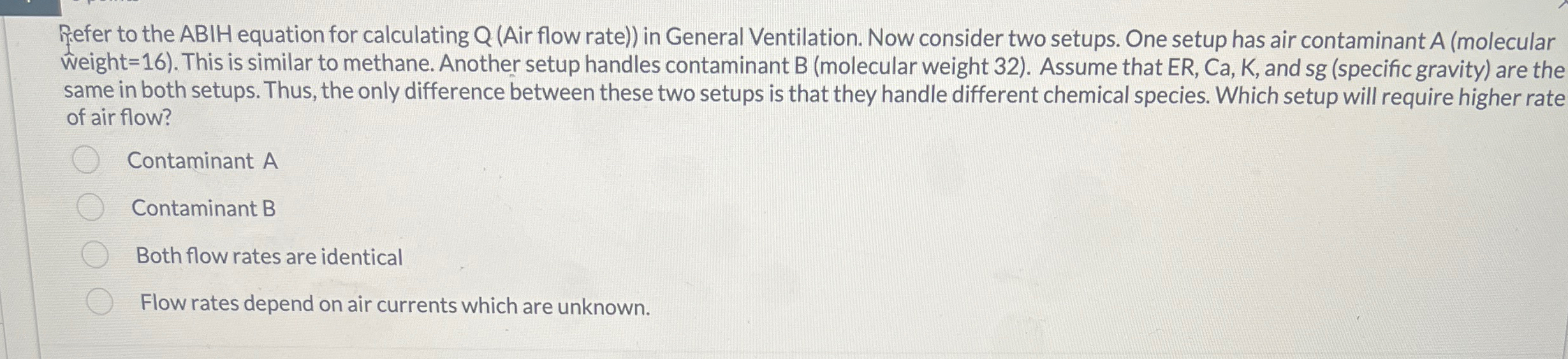 Solved Frefer to the ABIH equation for calculating Q (Air | Chegg.com