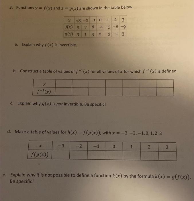 Solved 3. Functions y=f(x) and z=g(x) are shown in the table | Chegg.com