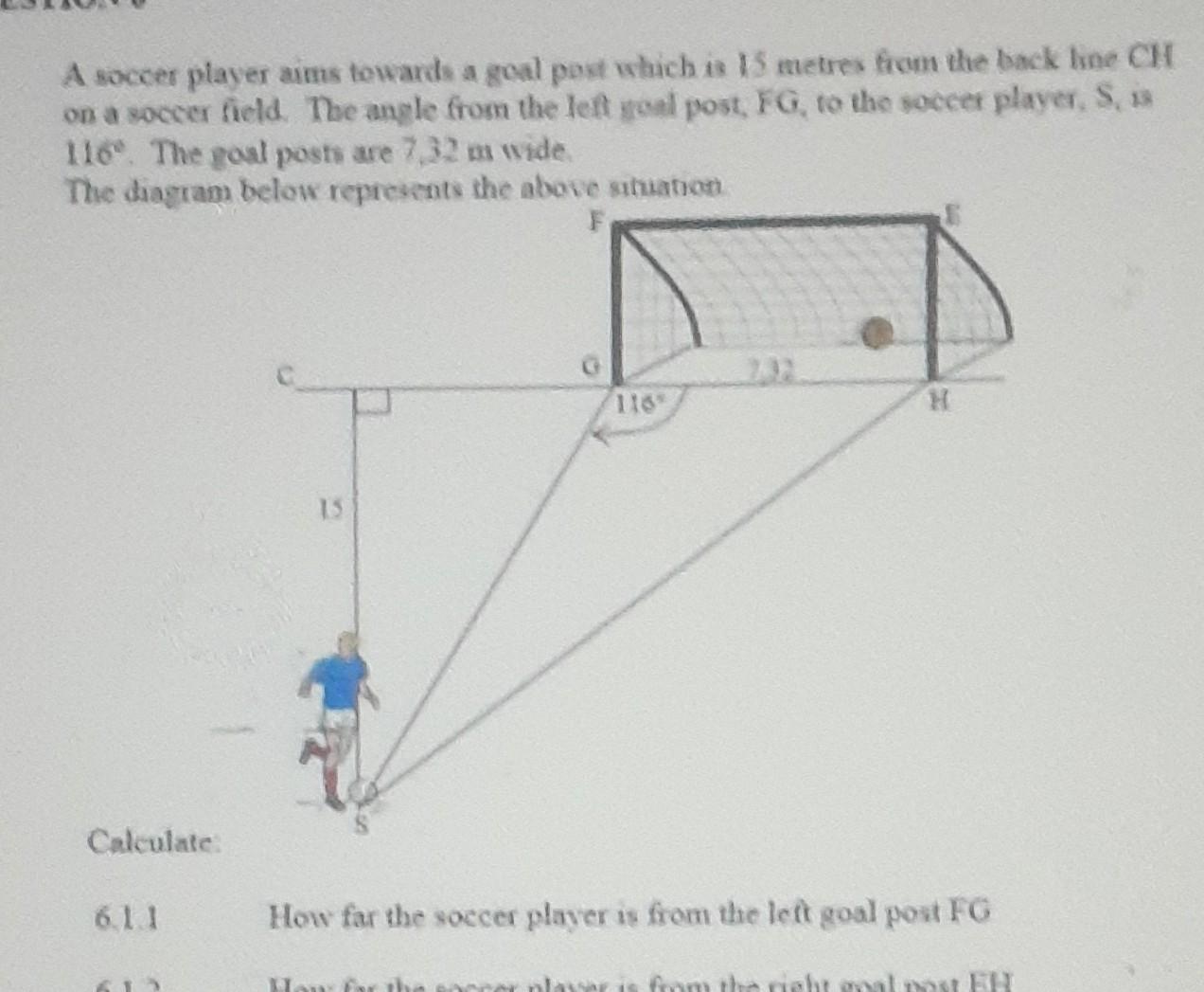 Solved A soccer player aims towards a goal post which is is | Chegg.com