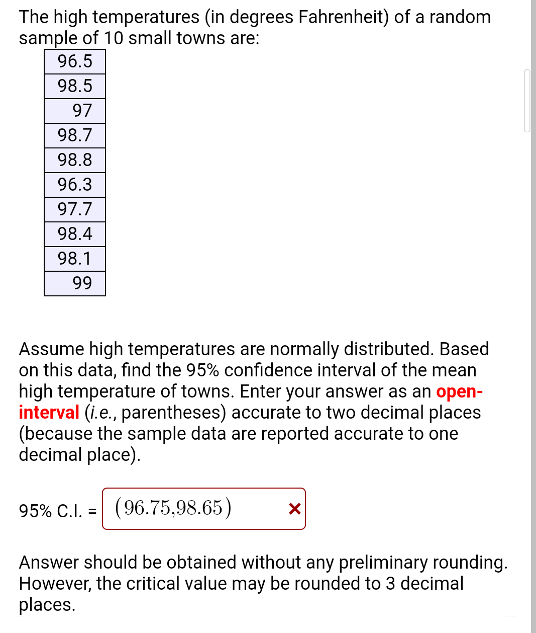 Solved The high temperatures (in degrees Fahrenheit) ﻿of a | Chegg.com