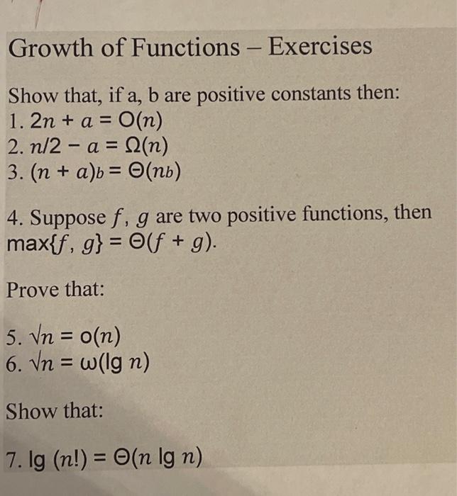 Solved Show that, if a,b are positive constants then: 1. | Chegg.com