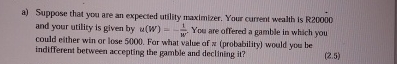 Solved a) ﻿Suppose that you are an expected utility | Chegg.com