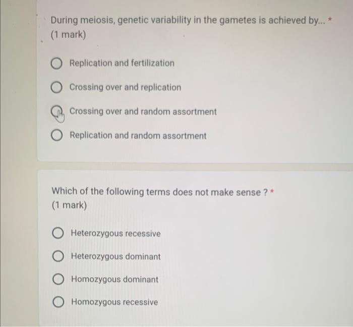 Solved During meiosis, genetic variability in the gametes is | Chegg.com