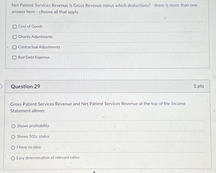 Solved Net Patient Services Revenue is Gross Revenue minus | Chegg.com