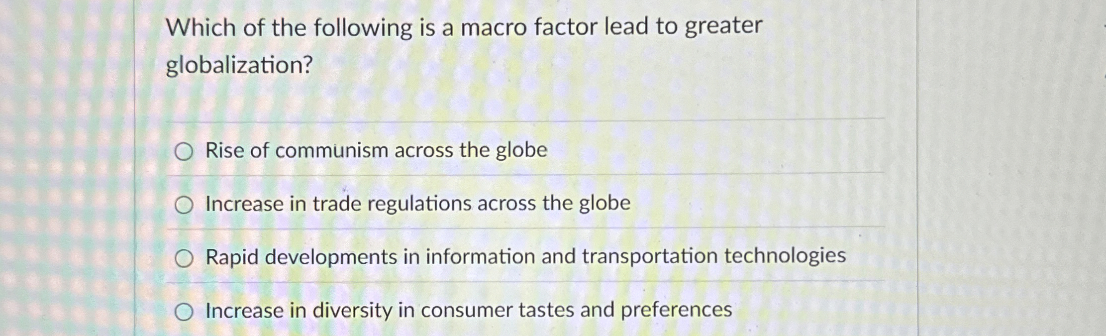 Solved Which of the following is a macro factor lead to | Chegg.com