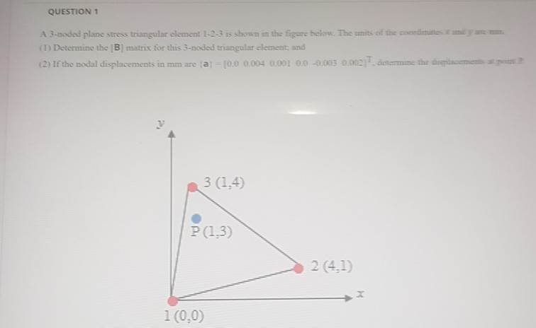 Solved QUESTION 1 A 3-noded plane stress triangular element | Chegg.com