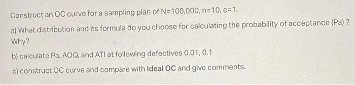 Solved Construct an OC curve for a sampling plan of | Chegg.com