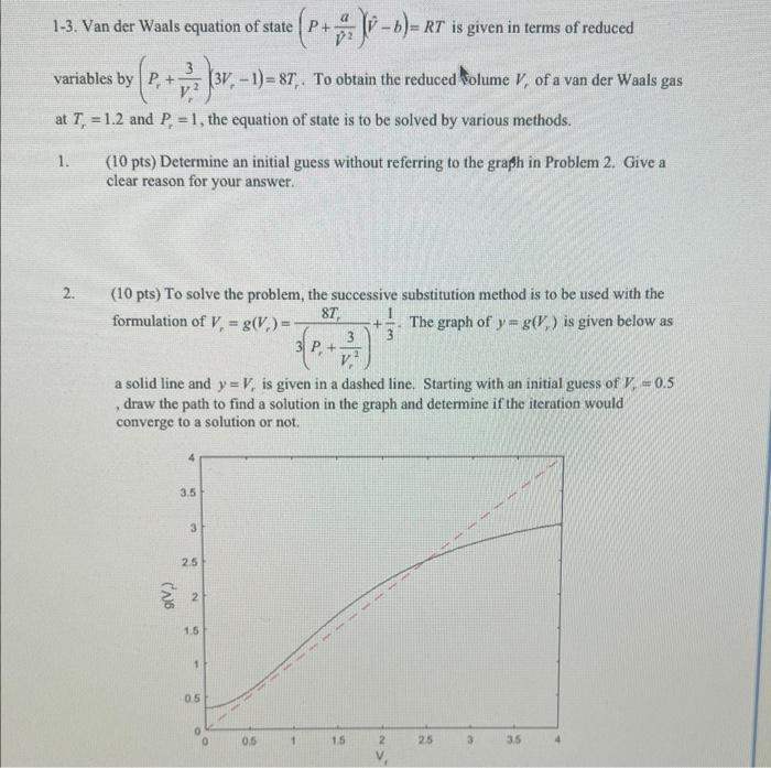 Solved 1-3. Van der Waals equation of state (P+V^2a)V^−b)=RT | Chegg.com