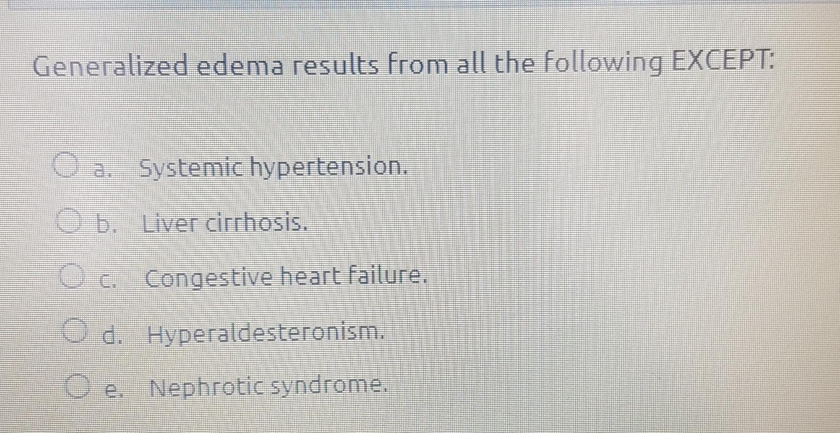Solved Generalized edema results from all the following | Chegg.com