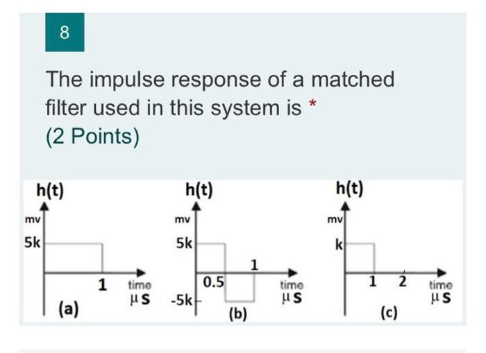 Solved 8 The impulse response of a matched filter used in | Chegg.com