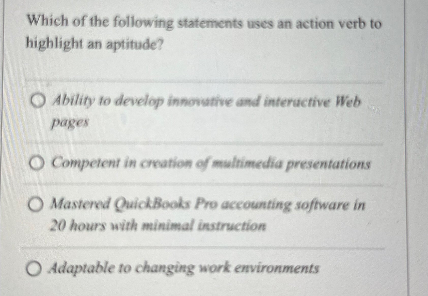 Which of the following statements uses an action verb | Chegg.com