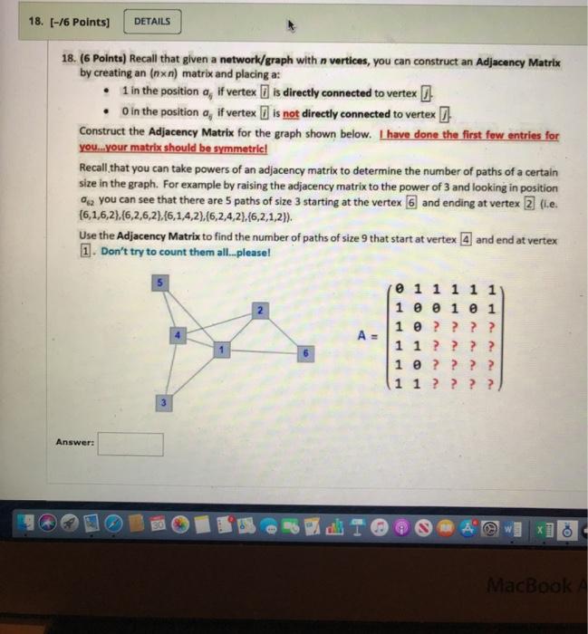 Solved 18. [-/6 Points) DETAILS 18. (6 Points) Recall that | Chegg.com Solved 18. [-/6 Points) DETAILS 18. (6 Points) Recall that | Chegg.com