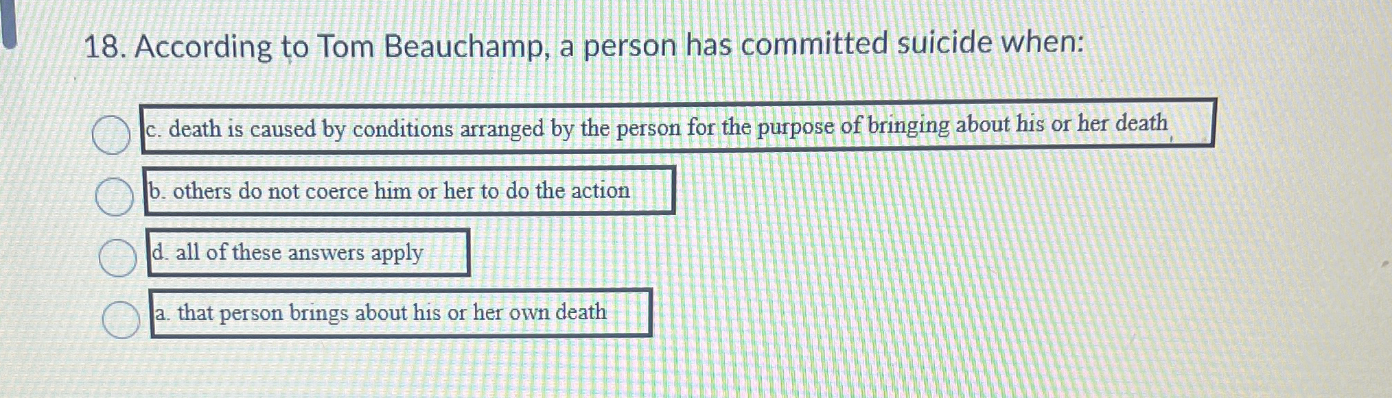 Solved According to Tom Beauchamp, a person has committed | Chegg.com