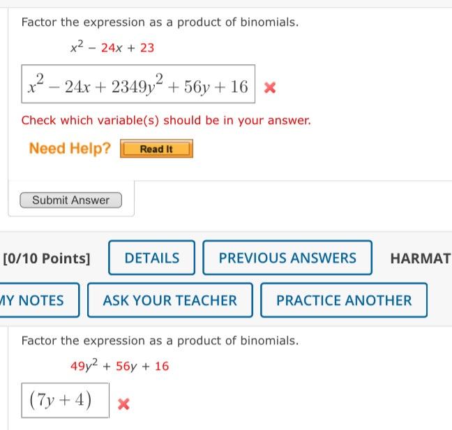 Solved Factor the expression as a product of binomials. | Chegg.com
