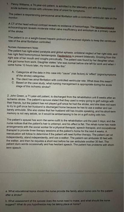 Solved acule ischemic stroke with uns nown time of onset for | Chegg.com