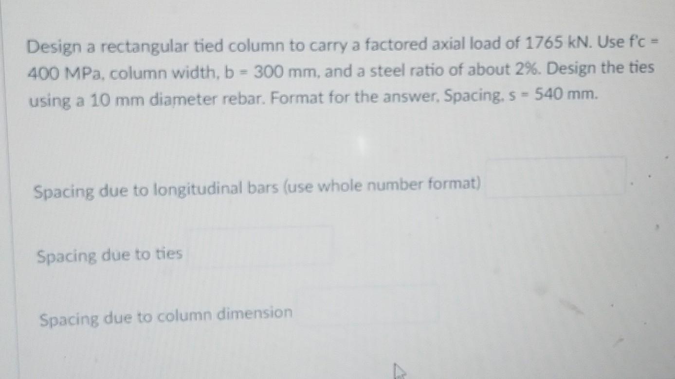 Solved Design a rectangular tied column to carry a factored | Chegg.com