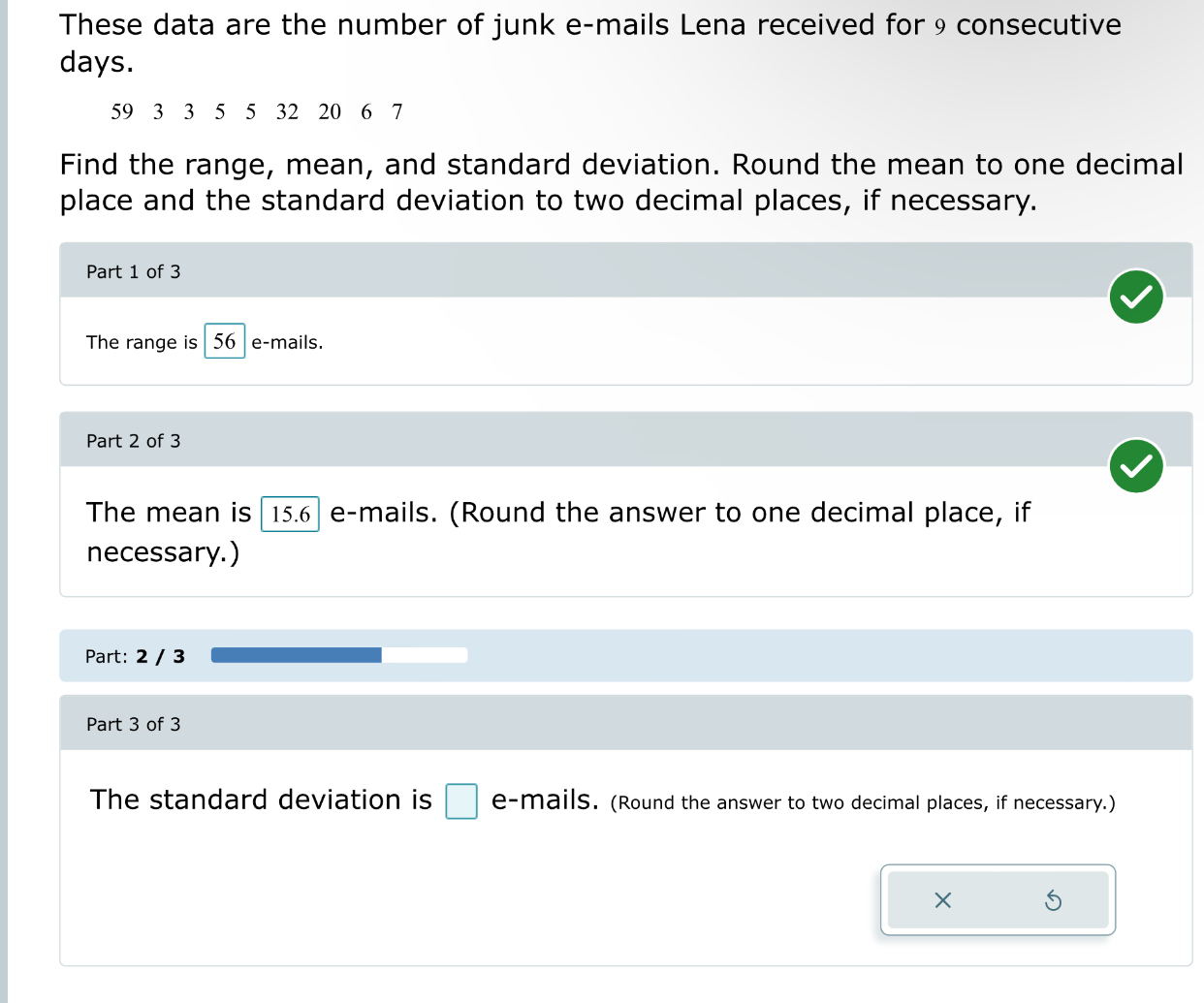 Solved These data are the number of junk e-mails Lena | Chegg.com