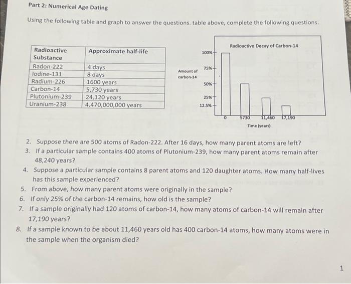 Solved Part 2: Numerical Age Dating Using the following | Chegg.com