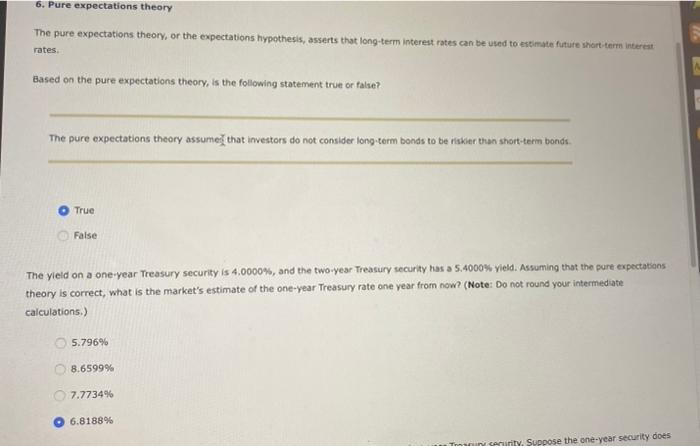 Solved 6. Pure expectations theory The pure expectations | Chegg.com