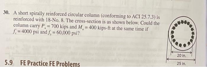 Solved 30. A short spirally reinforced circular column | Chegg.com