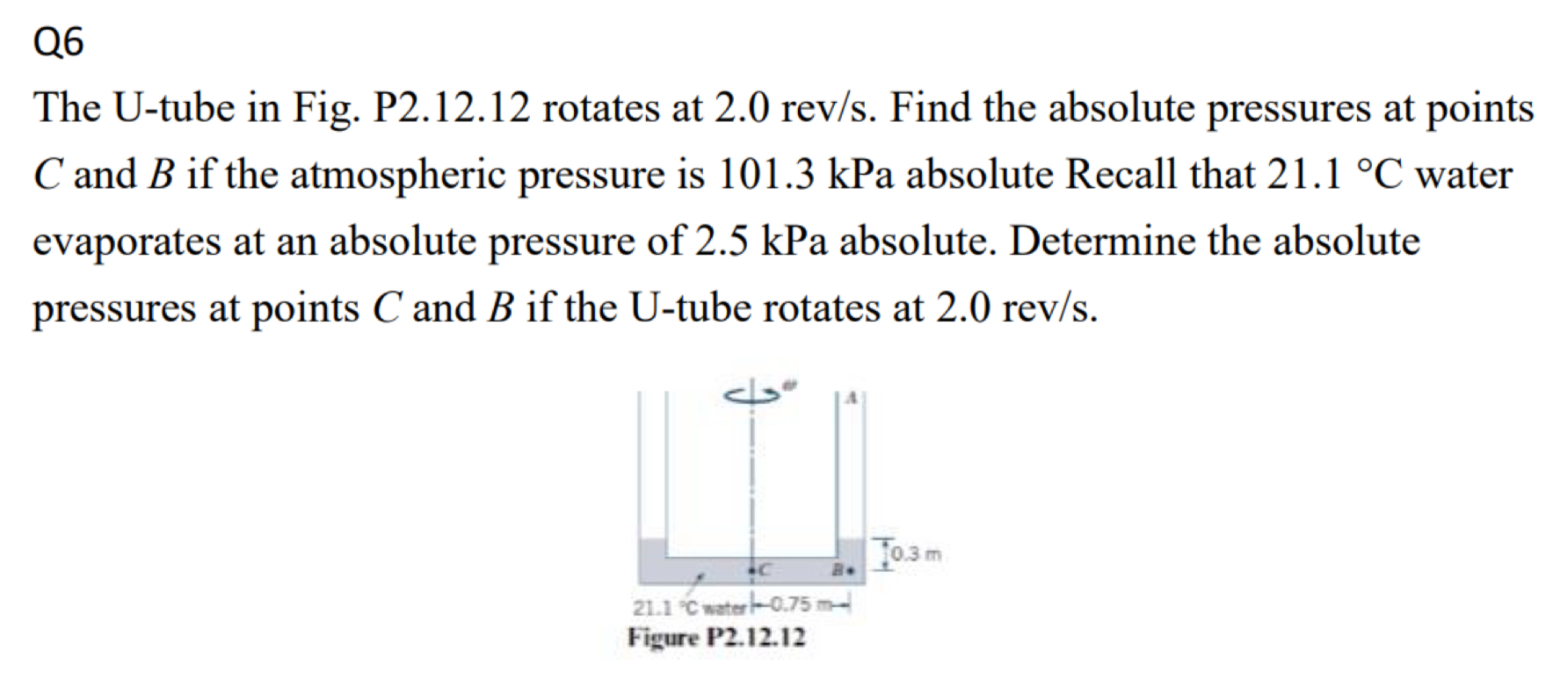 Solved Q6The U-tube in Fig. P2.12.12 ﻿rotates at 2.0revs. | Chegg.com