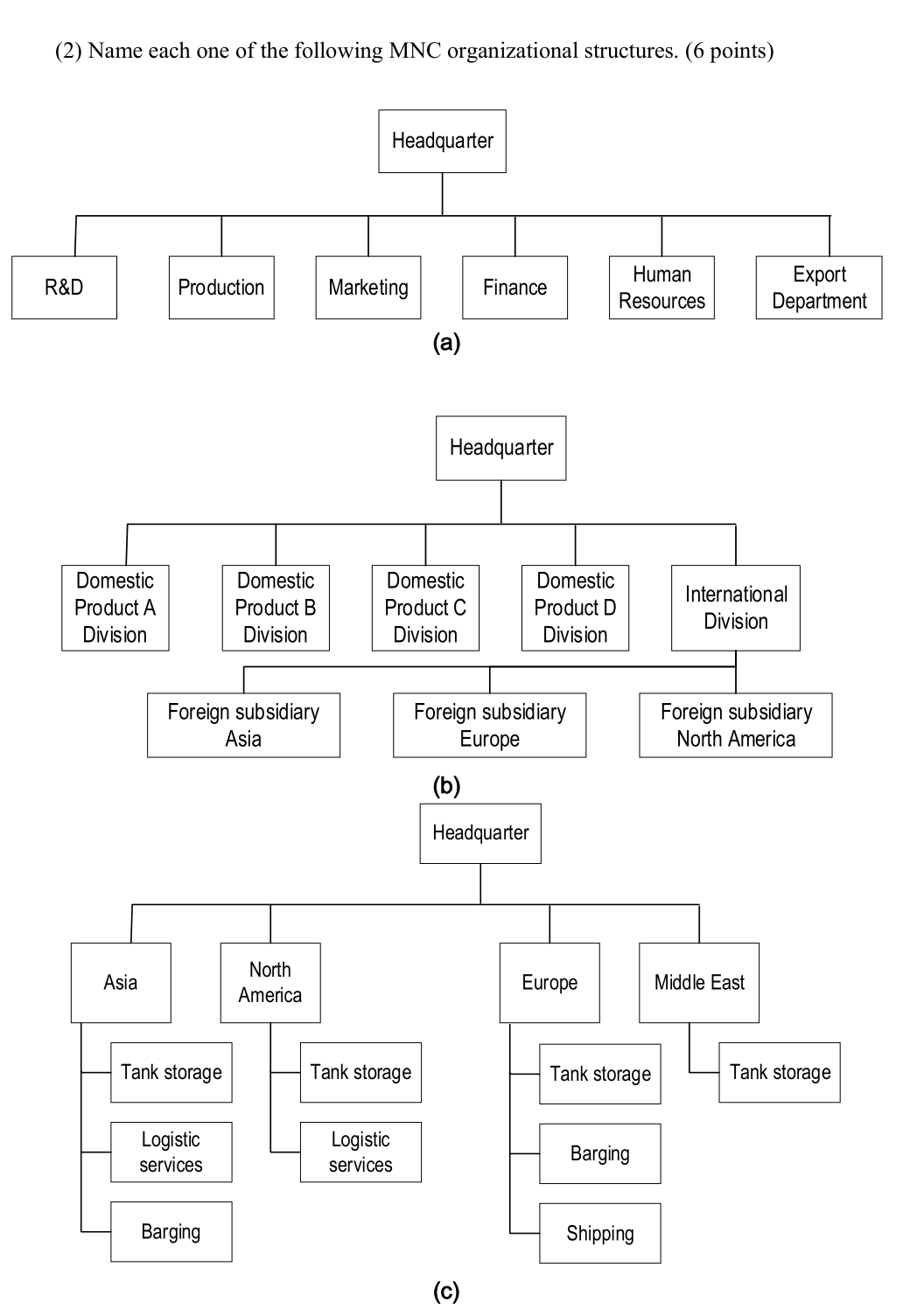 Solved (2) Name each one of the following MNC organizational | Chegg.com