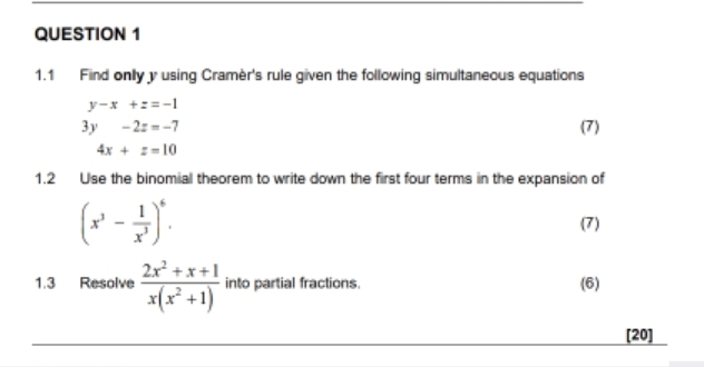 Solved QUESTION 11.1 ﻿Find only y ﻿using Cramer's rule given | Chegg.com
